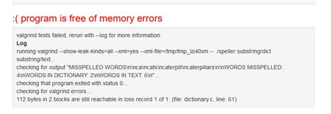 Speller Valgrind And Check50 Returns Reachable Leak Rcs50