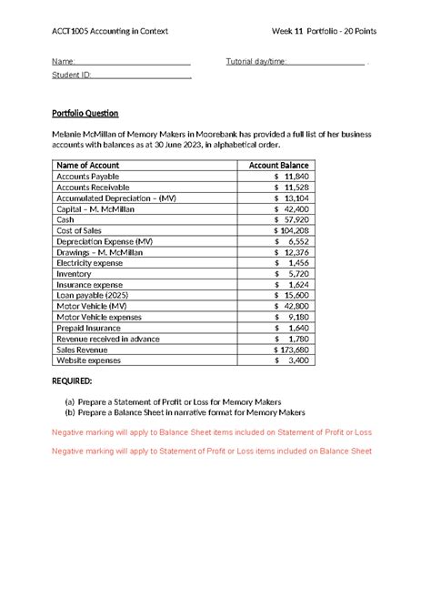 Practice Portfolio Question For Week 11 Acct1005 Accounting In Context Week 11 Portfolio 20
