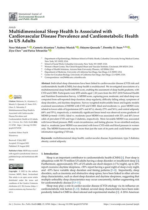 Pdf Multidimensional Sleep Health Is Associated With Cardiovascular