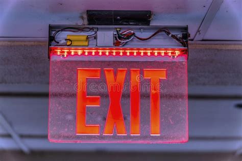 Red LED Exit Ceiling Mounted Sign Lake Austin Austin Texas Stock Image Image Of Icon Texas