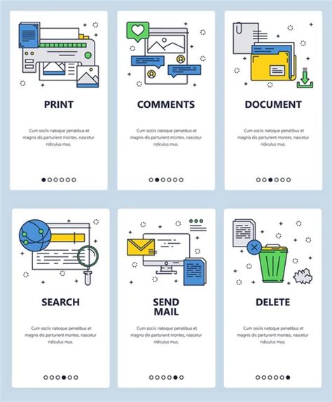 벡터 웹 사이트 선형 예술 온 보 딩 화면 템플릿입니다 프로젝트 마감입니다 데이터 보안 파일 전송 및 저장 메뉴 웹사이트 및