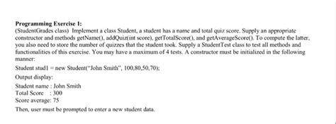 Solved Programming Exercise StudentGrades Class Chegg