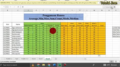 penggunaan rumus microsoft excel average sum min max count mode median
