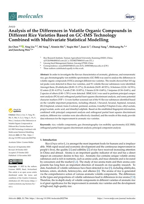Pdf Analysis Of The Differences In Volatile Organic Compounds In Different Rice Varieties
