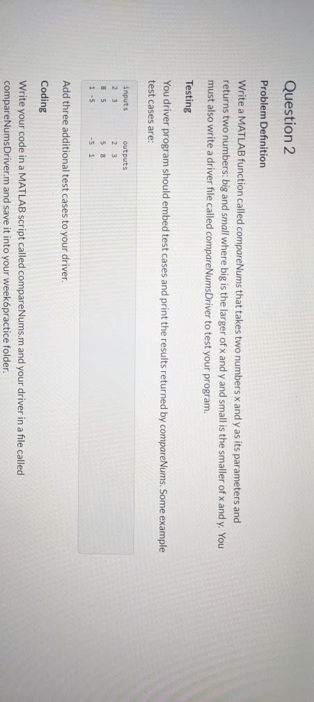 Solved Question 2 Problem Definition Write A Matlab Function