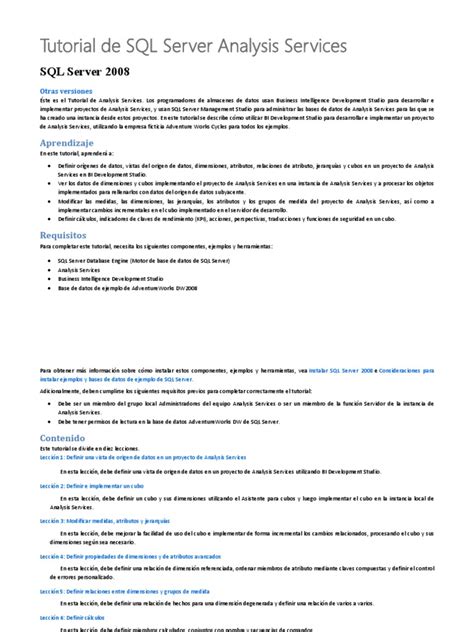 Tutorial Ssas Con Adventure Works Pdf Servidor Sql De Microsoft