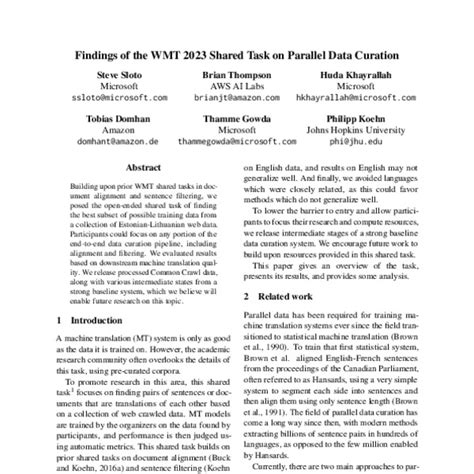 Findings Of The Wmt 2023 Shared Task On Parallel Data Curation Acl