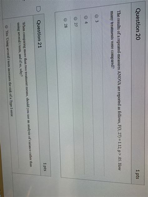 Solved 1 Pts Question 20 The Results Of A Repeated Measures