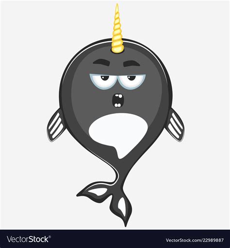 Angry Narwhal Character In Cartoon Style Drawing Vector Image