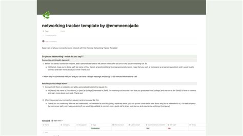 Networking Tracker Template Networking Tracker Template