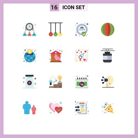 Mobile Interface Flat Color Set Of 16 Pictograms Of Economy Melon Security Fruit Drink Editable