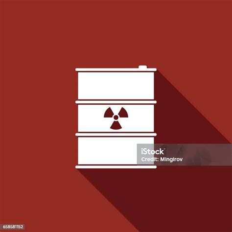 긴 그림자와 배럴 플랫 아이콘에 방사성 폐기물 독성 쓰레기 통입니다 방사능 쓰레기 배출량 환경 오염 생태 재앙의 위험 벡터 일러스트 레이 션 0명에 대한 스톡 벡터 아트 및