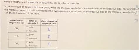 Solved Decide Whether Each Molecule Or Polyatomic Ion Is