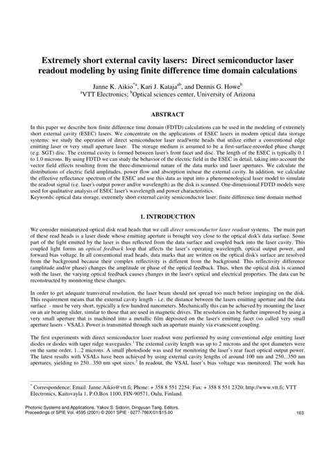 Pdf Extremely Short External Cavity Lasers Direct Semiconductor Laser Readout Modeling By
