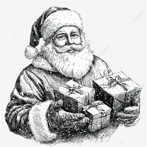 눈 속에서 선물을 들고 있는 산타클로스 흑백 드로잉 산타 클로스 선물 Png 일러스트 및 이미지 에 대한 무료 다운로드 Pngtree
