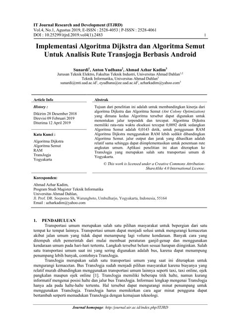 Pdf Implementasi Algoritma Dijkstra Dan Algoritma Semut Untuk