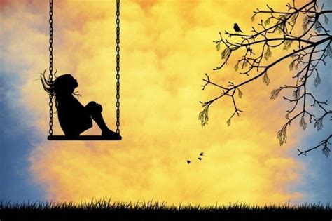 Картинка 700x466 Силуэт с девочкой сидящей на качелях Девушки Силуэты фото картинки фото
