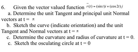 Solved 6 Given The Vector Valued Function Rt Sinti
