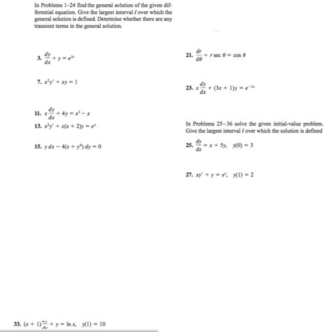 Solved In Problems 1 24 Find The General Solution Of The