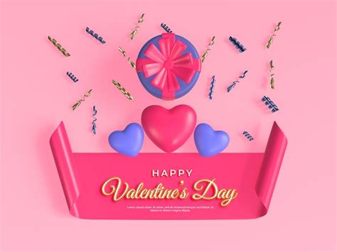 발렌타인 데이 배너 디자인 템플릿 3d 풍선 및 색종이 무료 Psd 파일