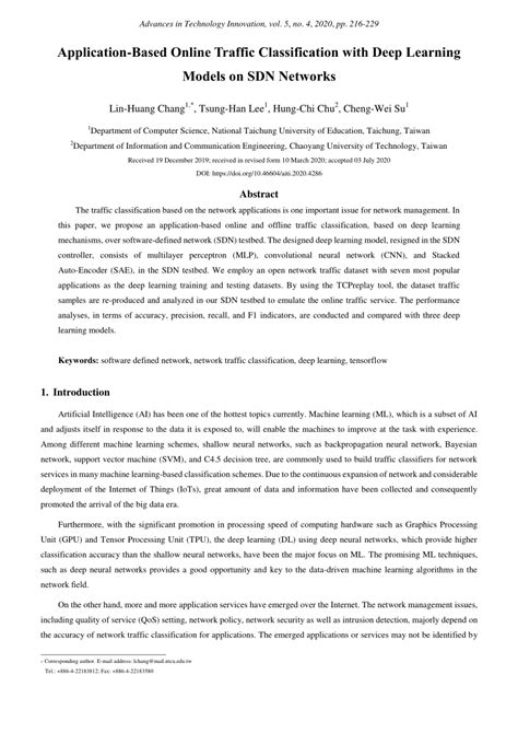 Pdf Application Based Online Traffic Classification With Deep Learning Models On Sdn Networks