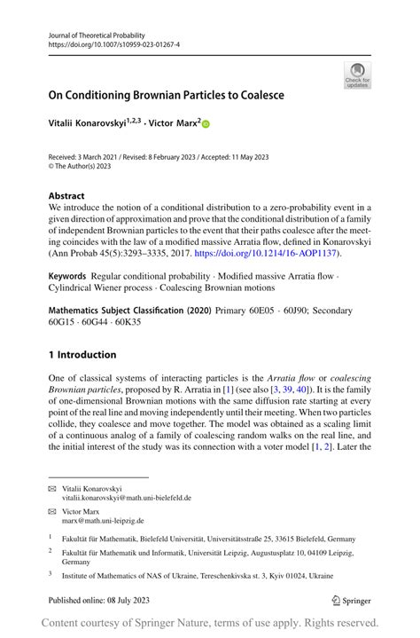 Pdf On Conditioning Brownian Particles To Coalesce