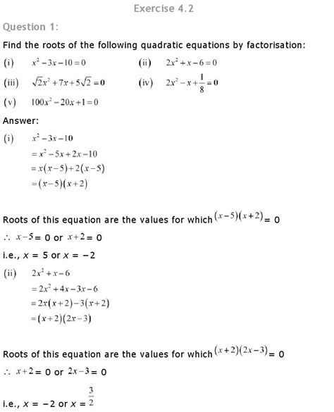 Quadratic Equations Class 10 Mathematics Ncert Solutions