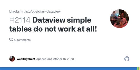 Dataview Simple Tables Do Not Work At All · Issue 2114 · Blacksmithgu