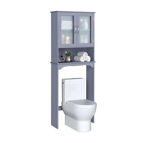 Modern Free Standing Over The Toilet Storage With 2 Door Tempered Glass