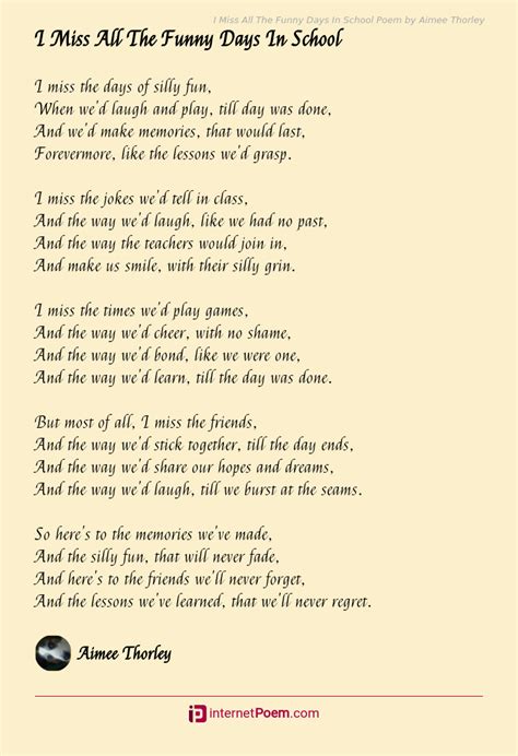 I Miss All The Funny Days In School Poem By Aimee Thorley