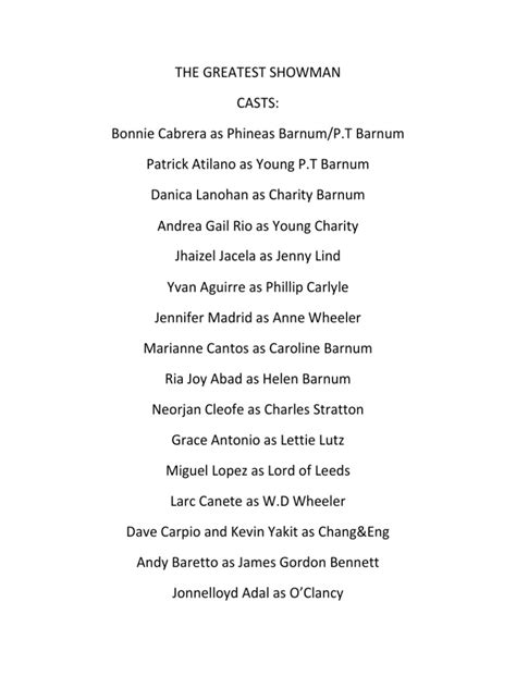 The Greatest Showman Script Excerpt Pdf P T Barnum Nature