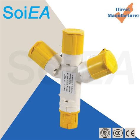 110v Industrial 3 Way Plug Socket Connector Multiple Socket Adaptor 16a Enclosure Box And