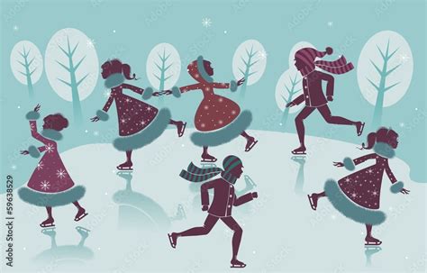Дети на катке Stock Vector | Adobe Stock