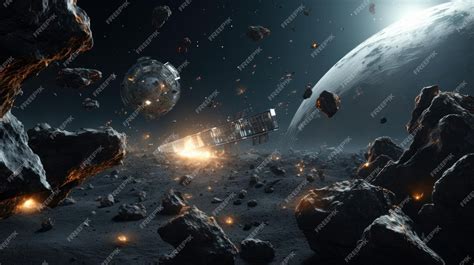 Premium Photo An Asteroid Belt With Mining Spacecraft Extracting Minerals