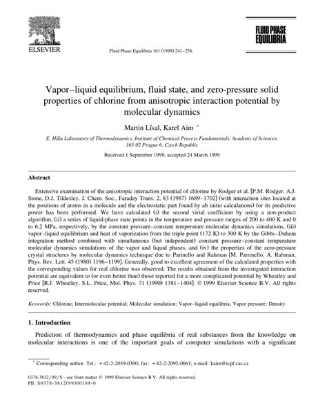Pdf Vapor Liquid Equilibrium Fluid State And Zero Pressure Solid