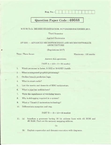 Anna University Ap 5301 Advanced Microprocessor And Microcontroller Architecture November