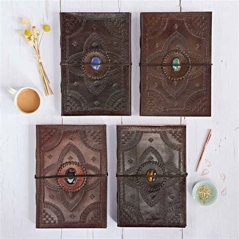 Embossed And Semi Precious Stone A4 Leather Journal By Paper High