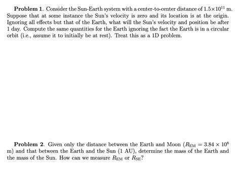 Solved Problem Consider The Sun Earth System With A Chegg