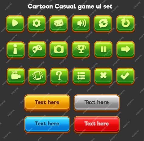 premium psd set of beautiful game ui button cartoon style ui button