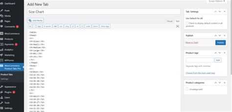 how to implement a product size chart in woocommerce