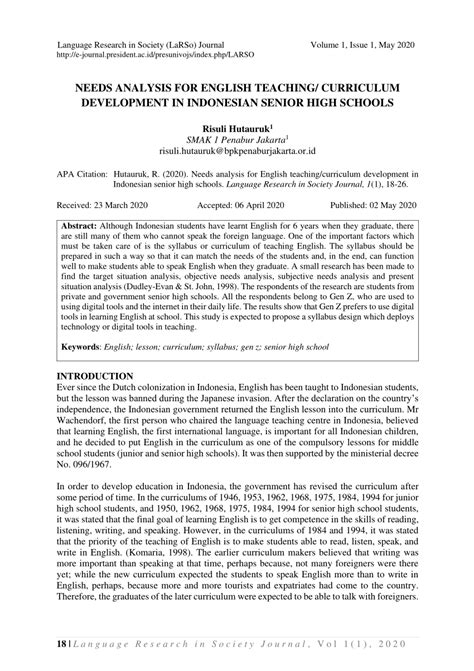 Pdf Needs Analysis For English Teaching Curriculum Development In