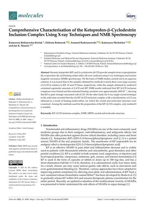 Pdf Comprehensive Characterisation Of The Ketoprofen β Cyclodextrin Inclusion Complex Using X