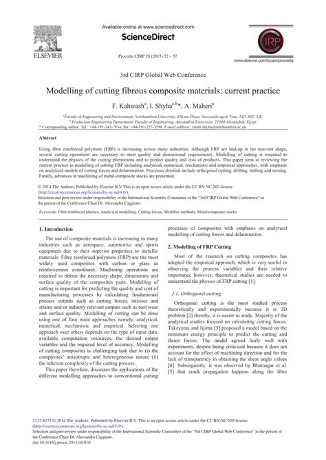 Pdf Modelling Of Cutting Fibrous Composite Materials Current Practice
