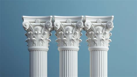 Three White Ionic Columns Featuring Elaborate Decorative Carvings At