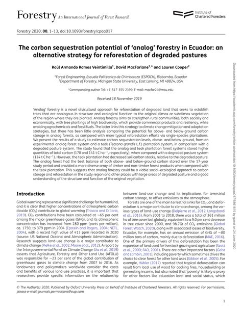 Pdf The Carbon Sequestration Potential Of ‘analog Forestry In
