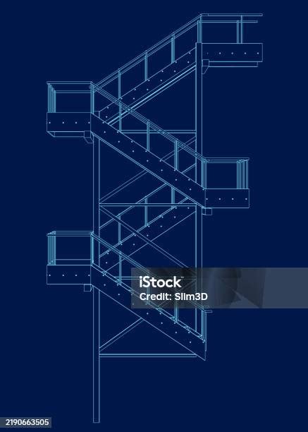 화재 탈출 사다리의 윤곽 측면 보기 벡터 일러스트 레이 션 3차원 형태에 대한 스톡 벡터 아트 및 기타 이미지 3차원 형태
