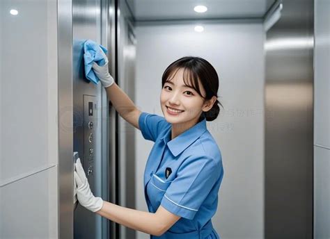 后勤ai数字艺术 年轻女保洁后勤人员在医院电梯间认真擦拭轿厢并消毒医疗摄影图 Ai人像免费下载3520像素编号71158481 千图网