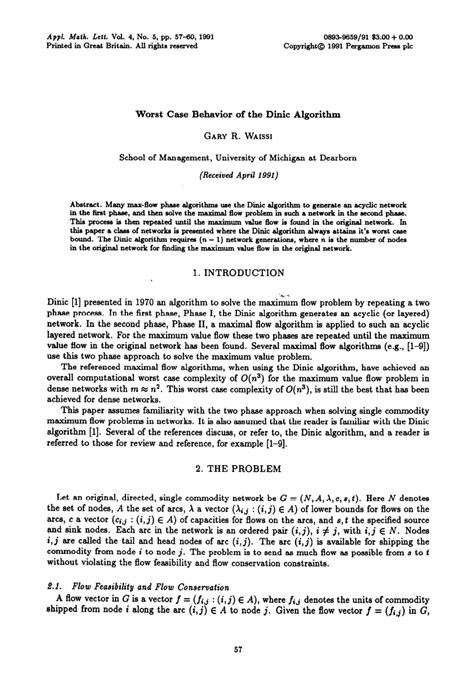 pdf worst case behavior of the dinic algorithm