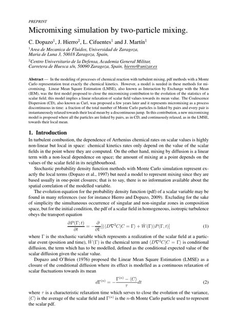 PDF Micromixing Simulation By Two Particle Mixing