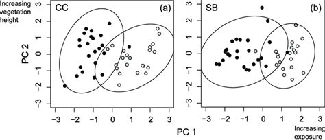 principal component scores projected onto the first two principal